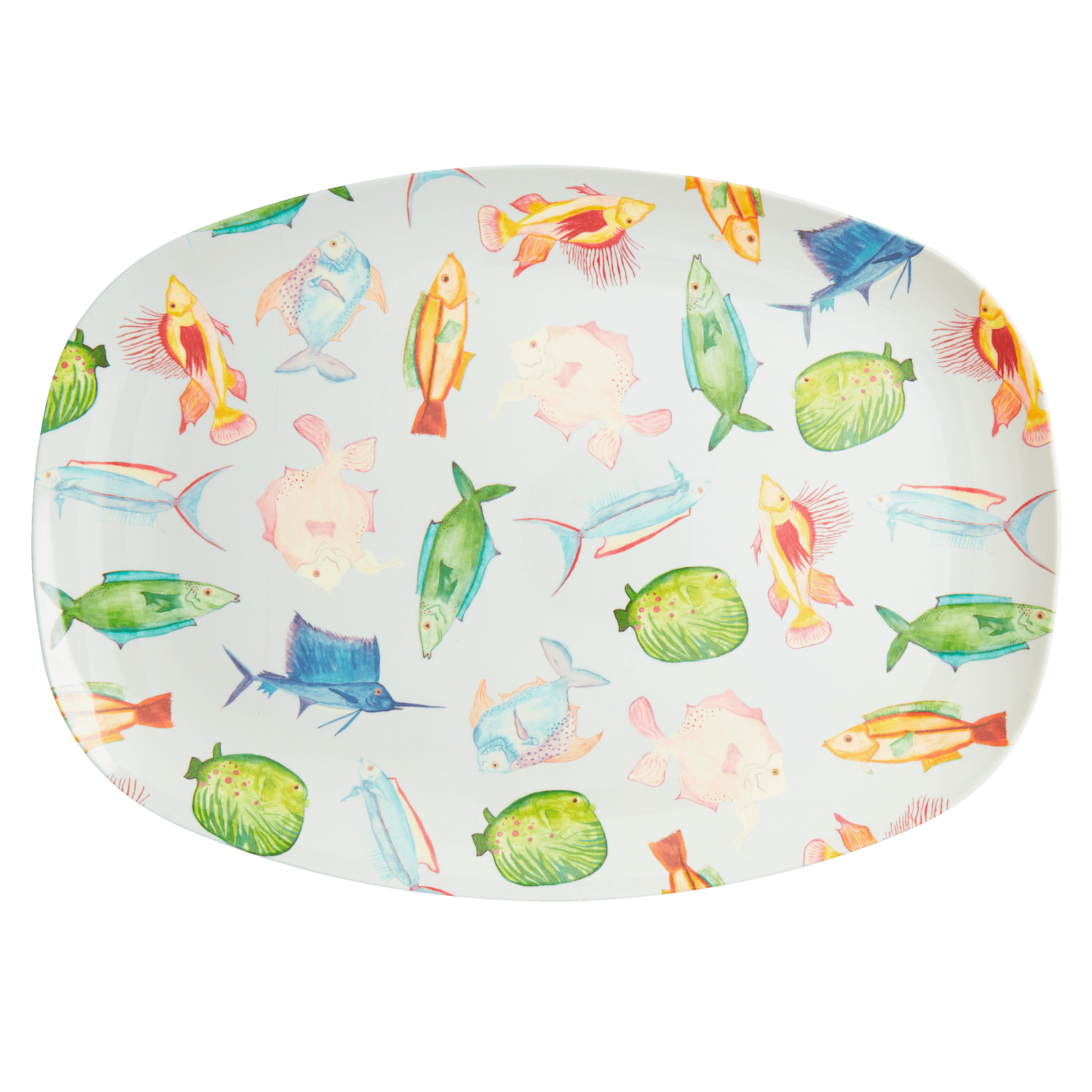 Rice Melamine Rectangular Plate with Fish Print